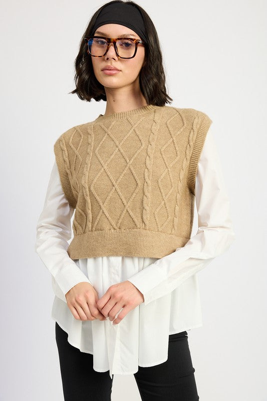 Vera® | CABLE TWO FER SWEATER TOP – Lily Hil