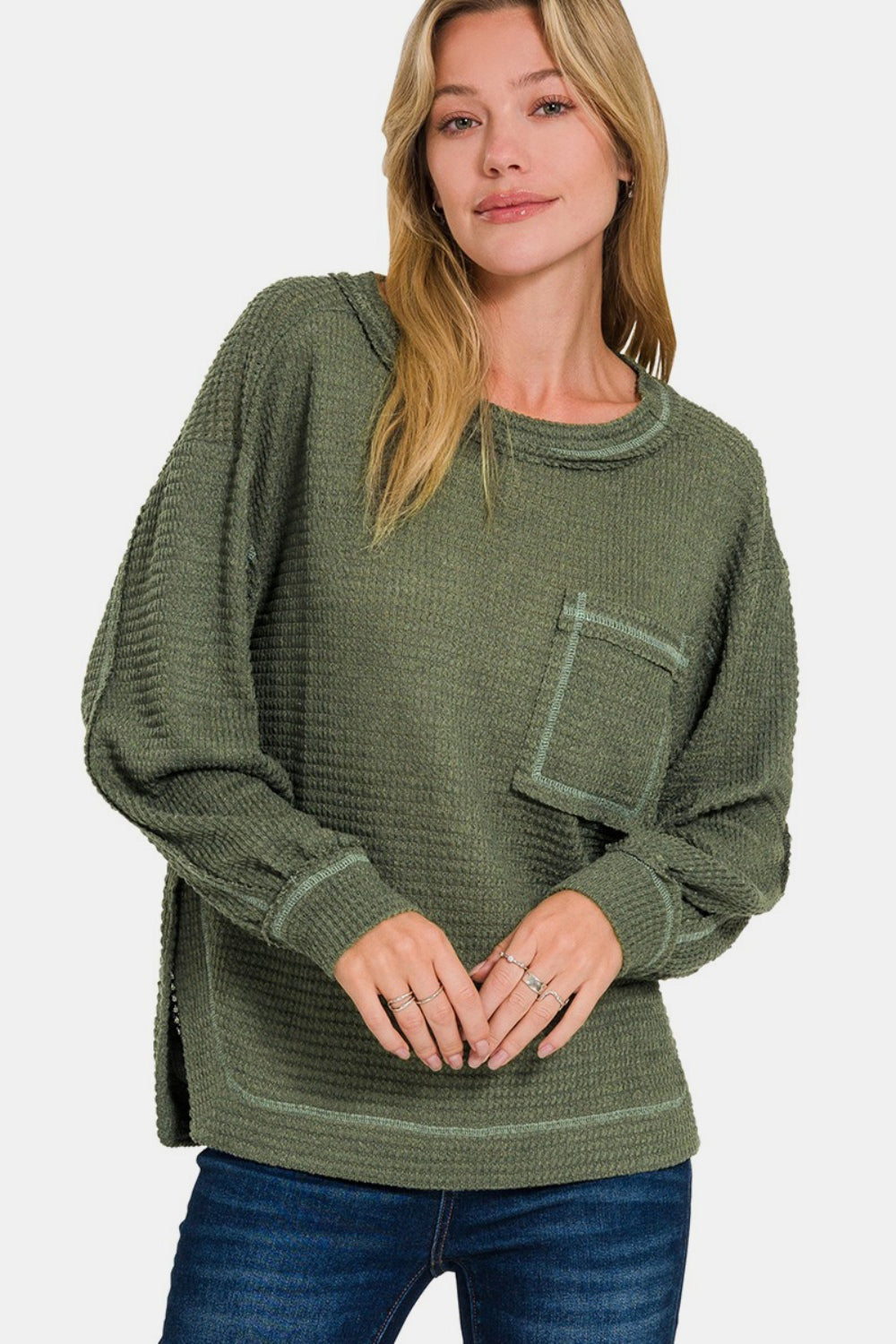 Flavia® | Long sleeve top with exposed seam and side slit – Lily Hil