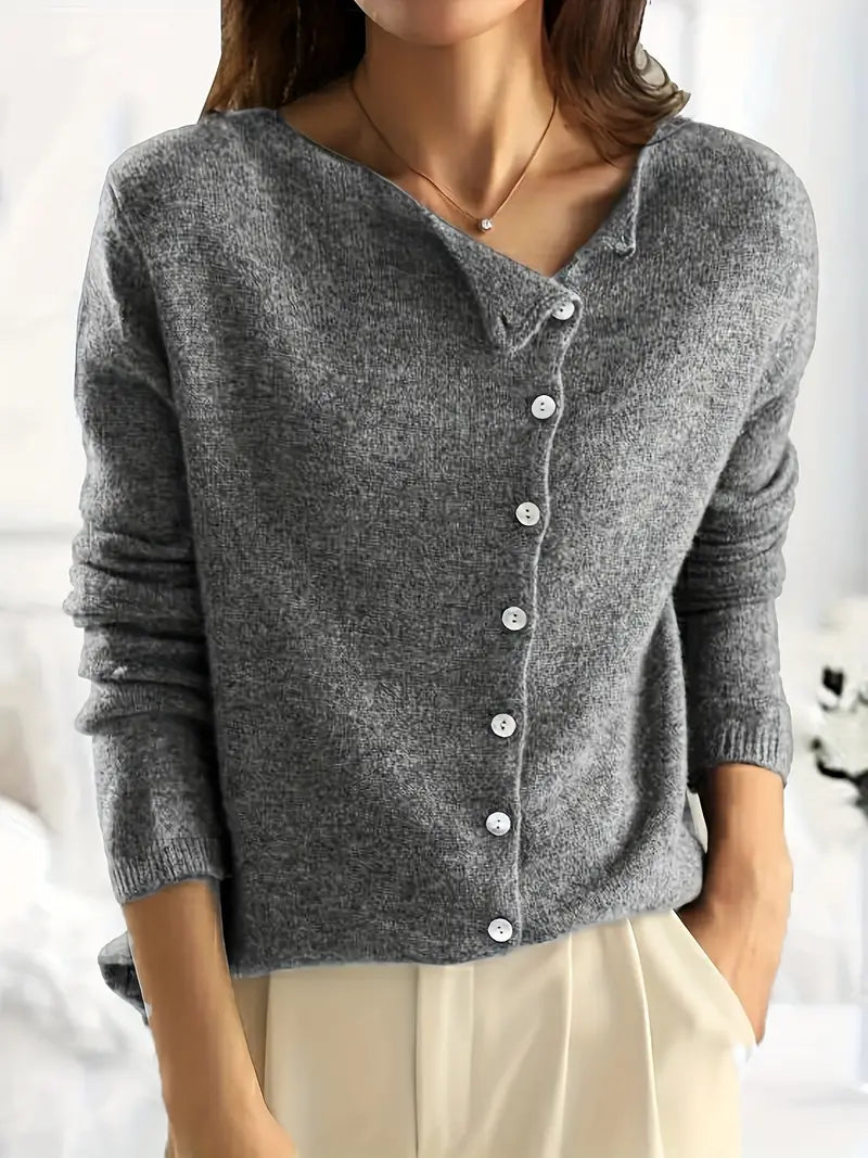 Karin® | Asymmetrical, simple cardigan with button closure – Lily Hil