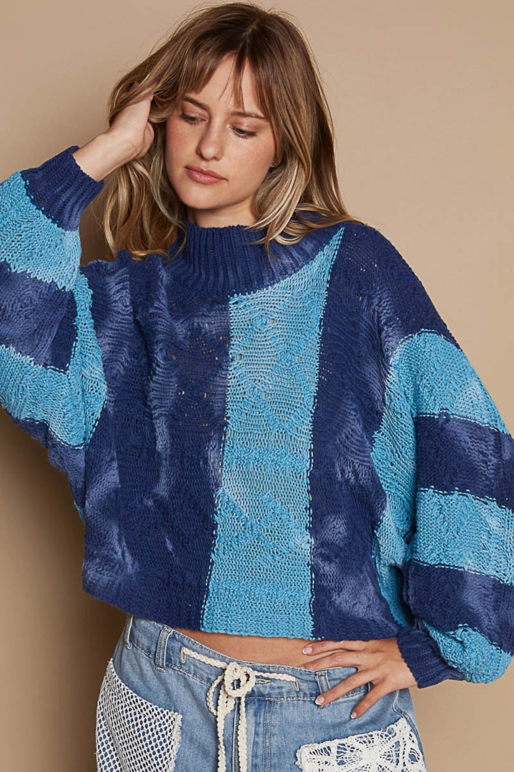 Maria Fernanda® | POL sweater with stand-up collar and color block des ...