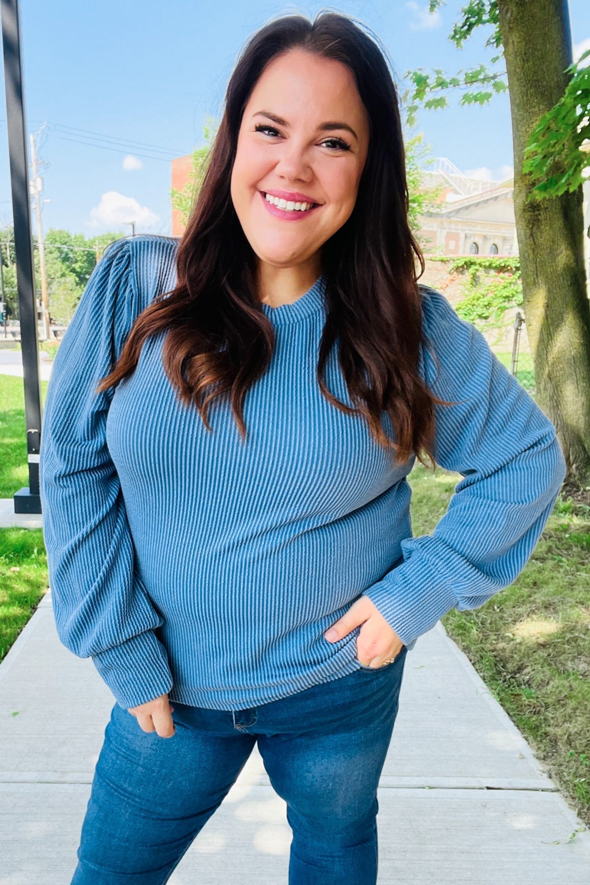 Greta® | Everyday Vintage Denim Rib Mineral Wash Long Sleeve Top – Lily Hil